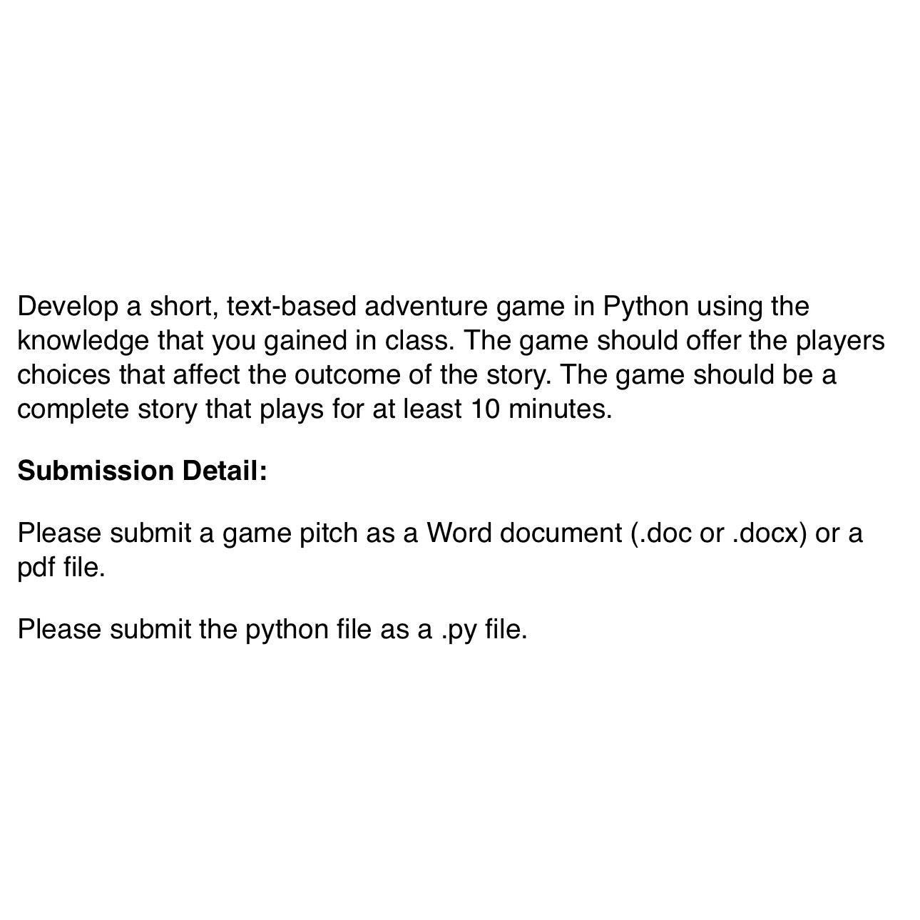 Solved Develop a short, text-based adventure game in Python | Chegg.com