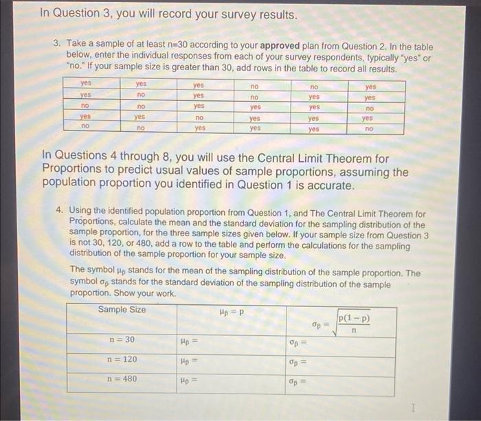 Solved In Question 3, you will record your survey results. | Chegg.com