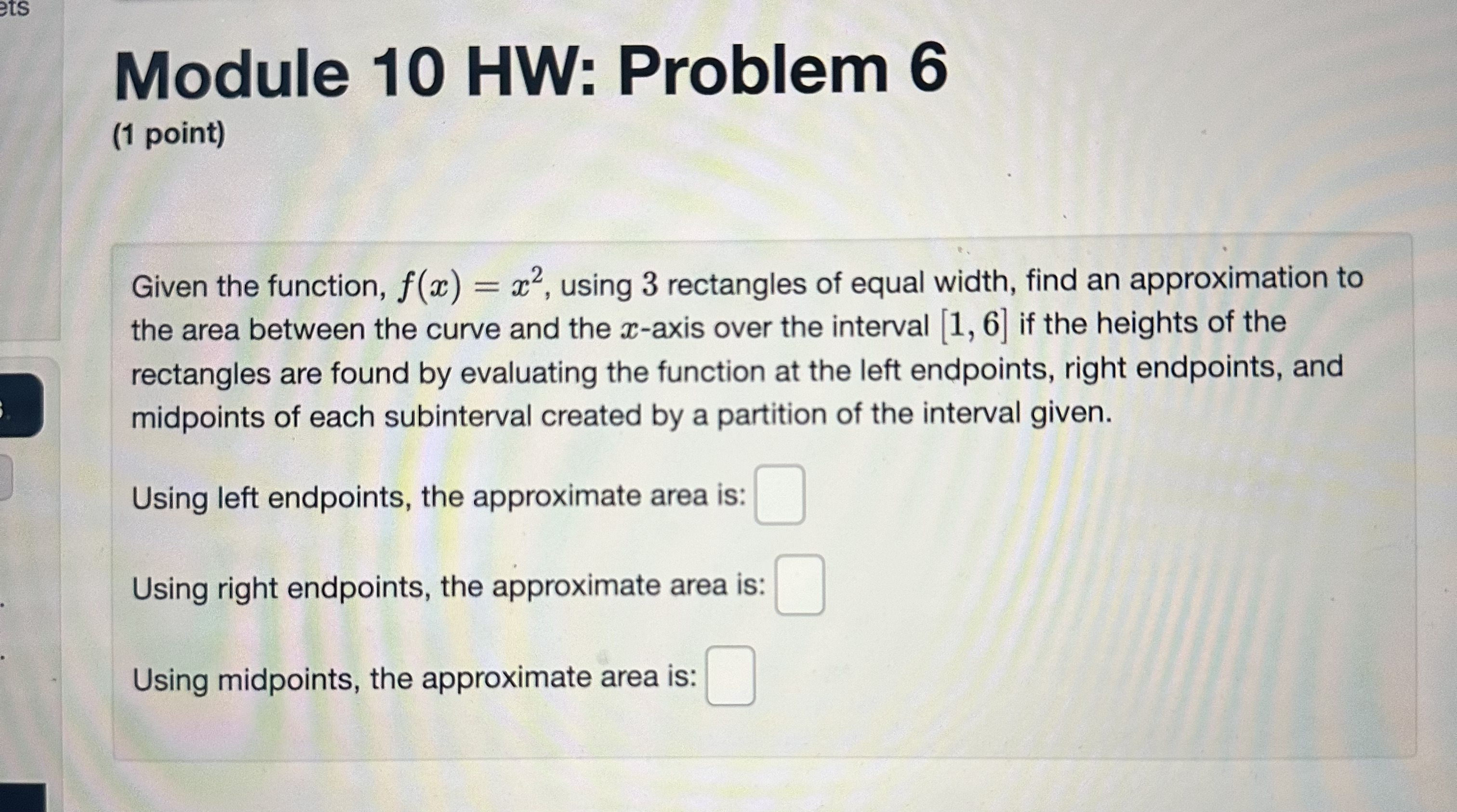 Solved Given the function, f(x)=x2, ﻿using 3 ﻿rectangles of | Chegg.com