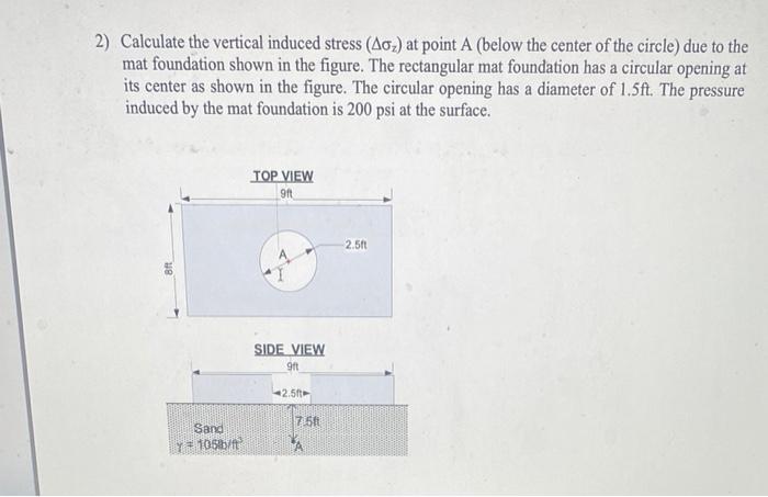 Solved a 2) Calculate the vertical induced stress (402) at | Chegg.com