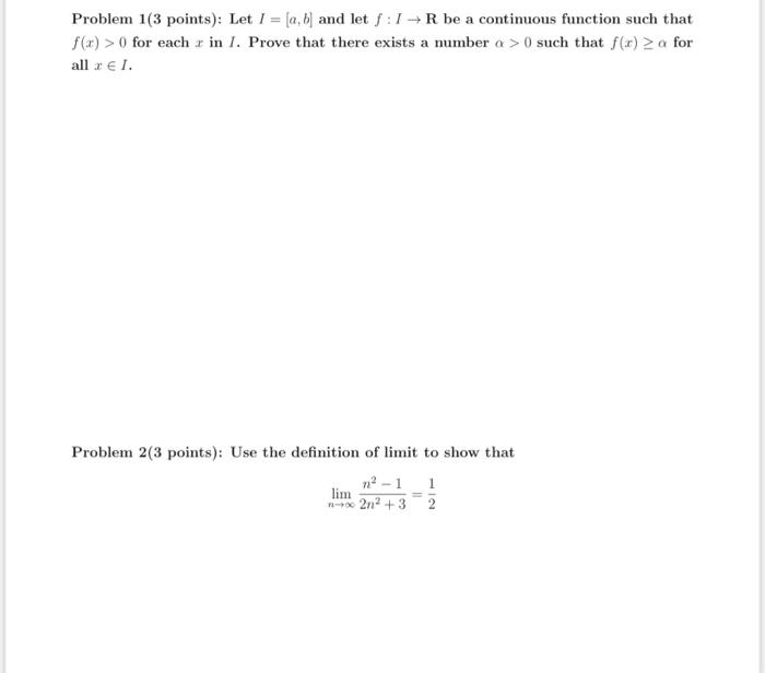 Solved Problem 1(3 points): Let I=[a,b] and let f:I→R be a | Chegg.com