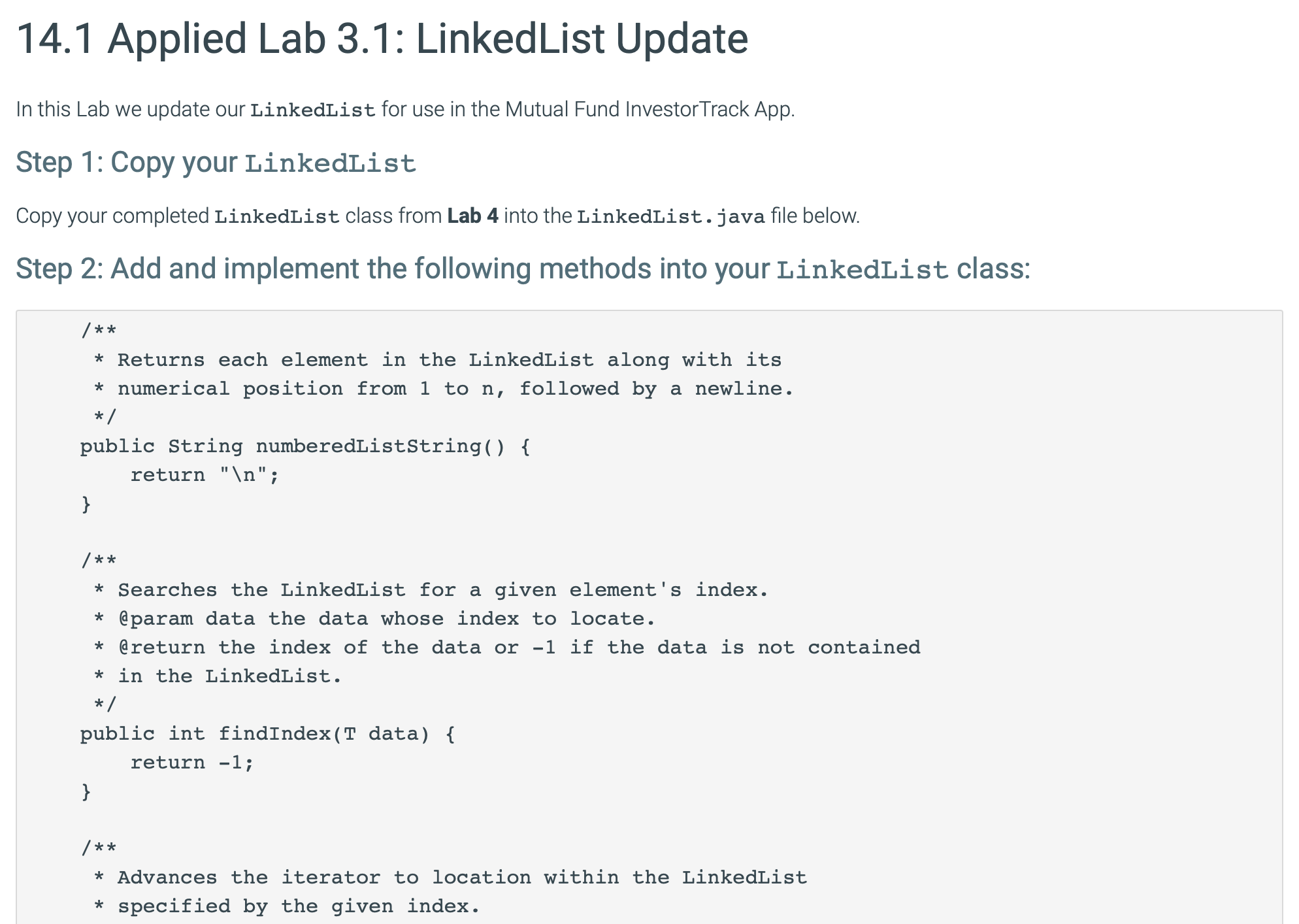 Solved 14.1 ﻿Applied Lab 3.1: LinkedList UpdateIn this Lab | Chegg.com