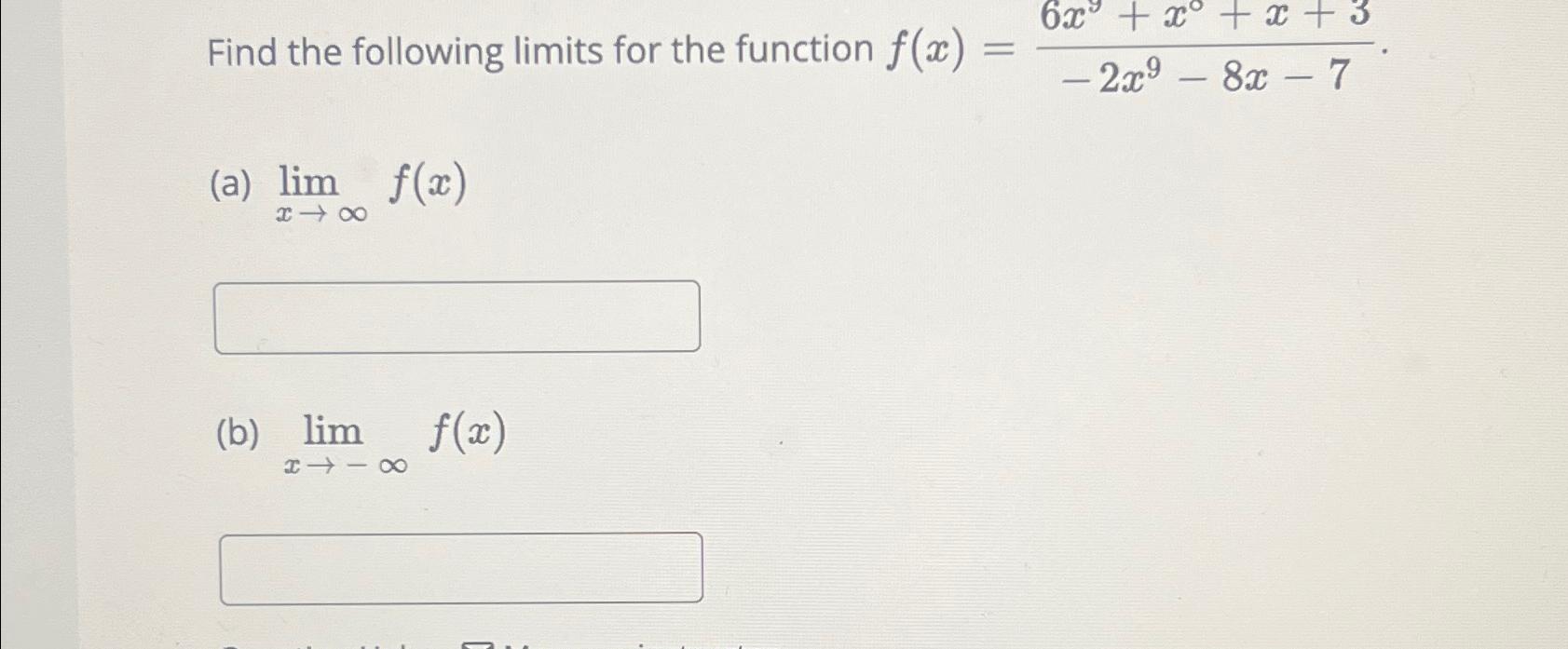 Solved Find the following limits for the function | Chegg.com