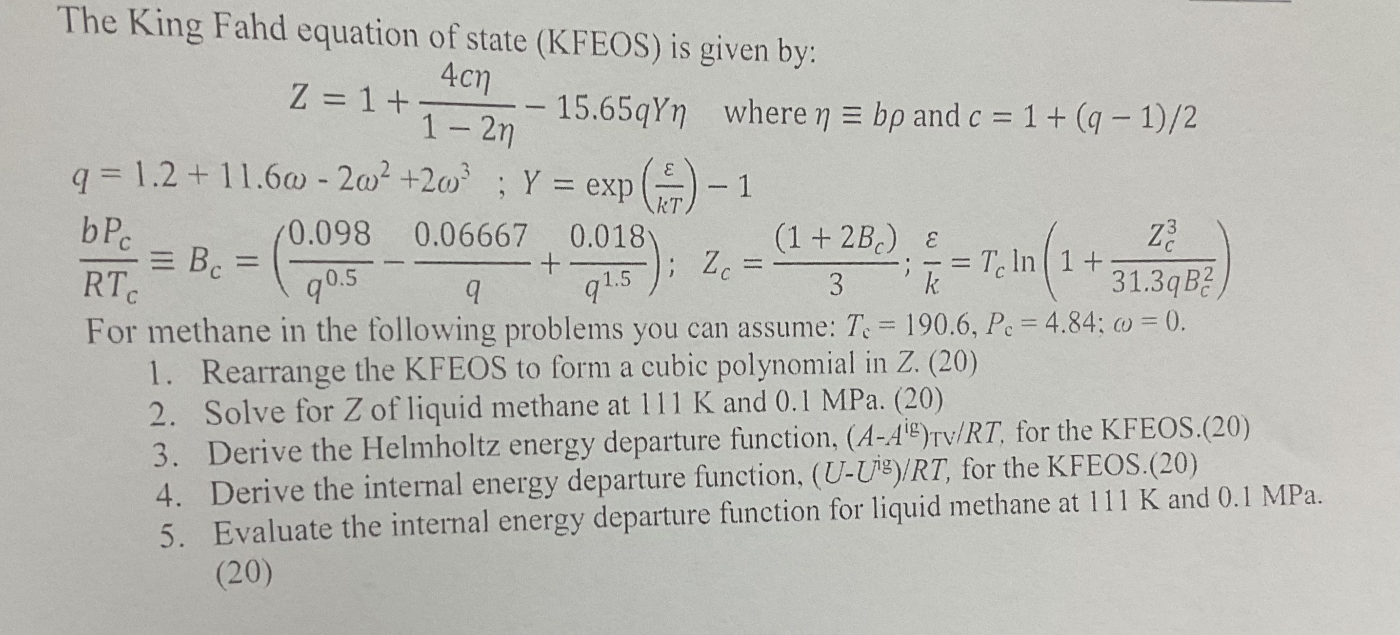 Solved The King Fahd equation of state (KFEOS) ﻿is given | Chegg.com
