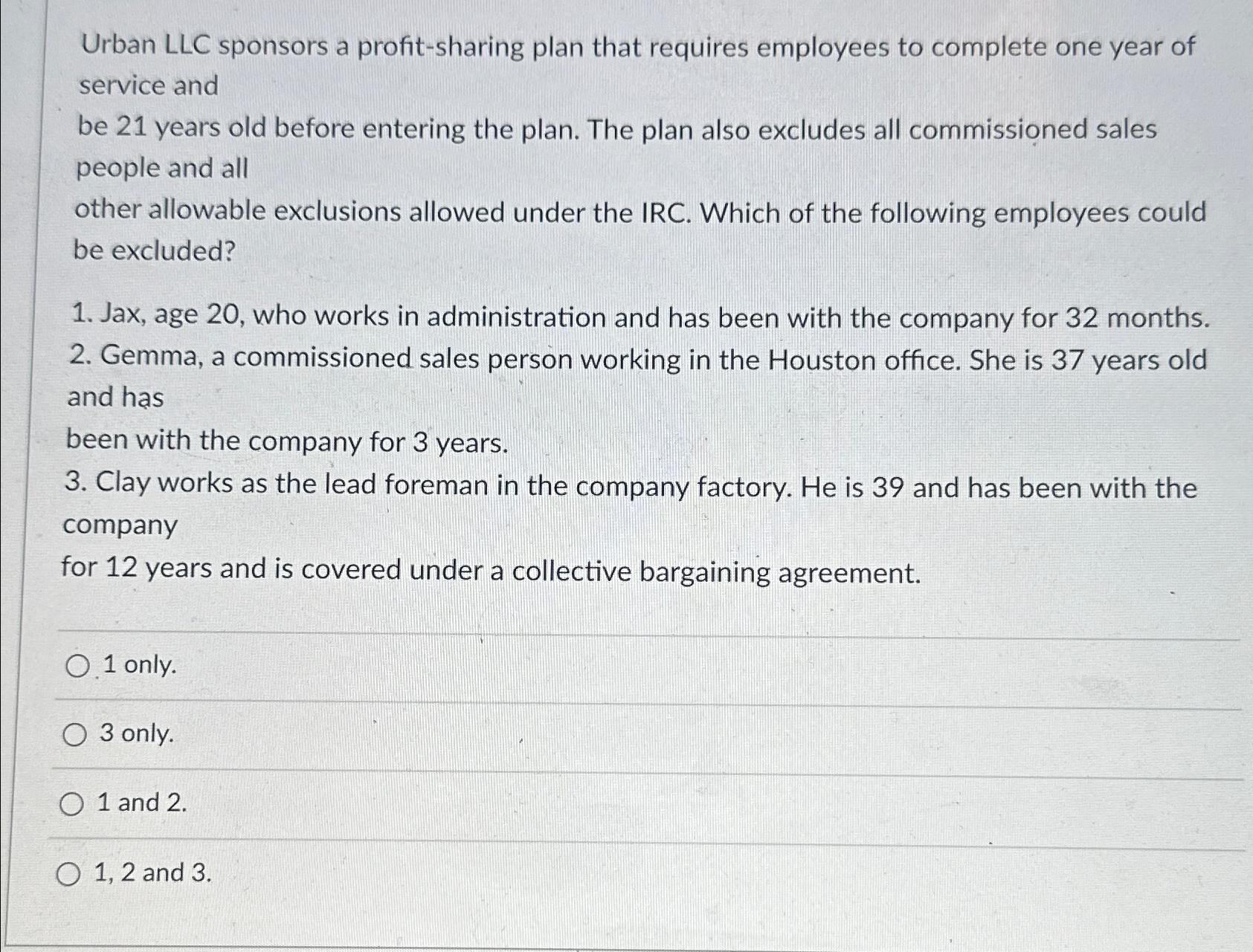 Solved Urban LLC sponsors a profit-sharing plan that | Chegg.com