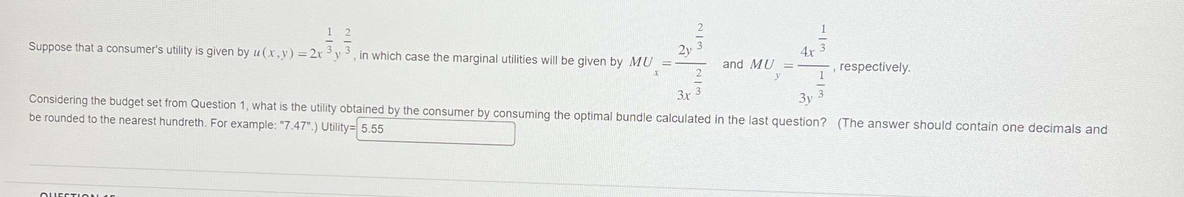 Solved Suppose that a consumer's utility is given by | Chegg.com