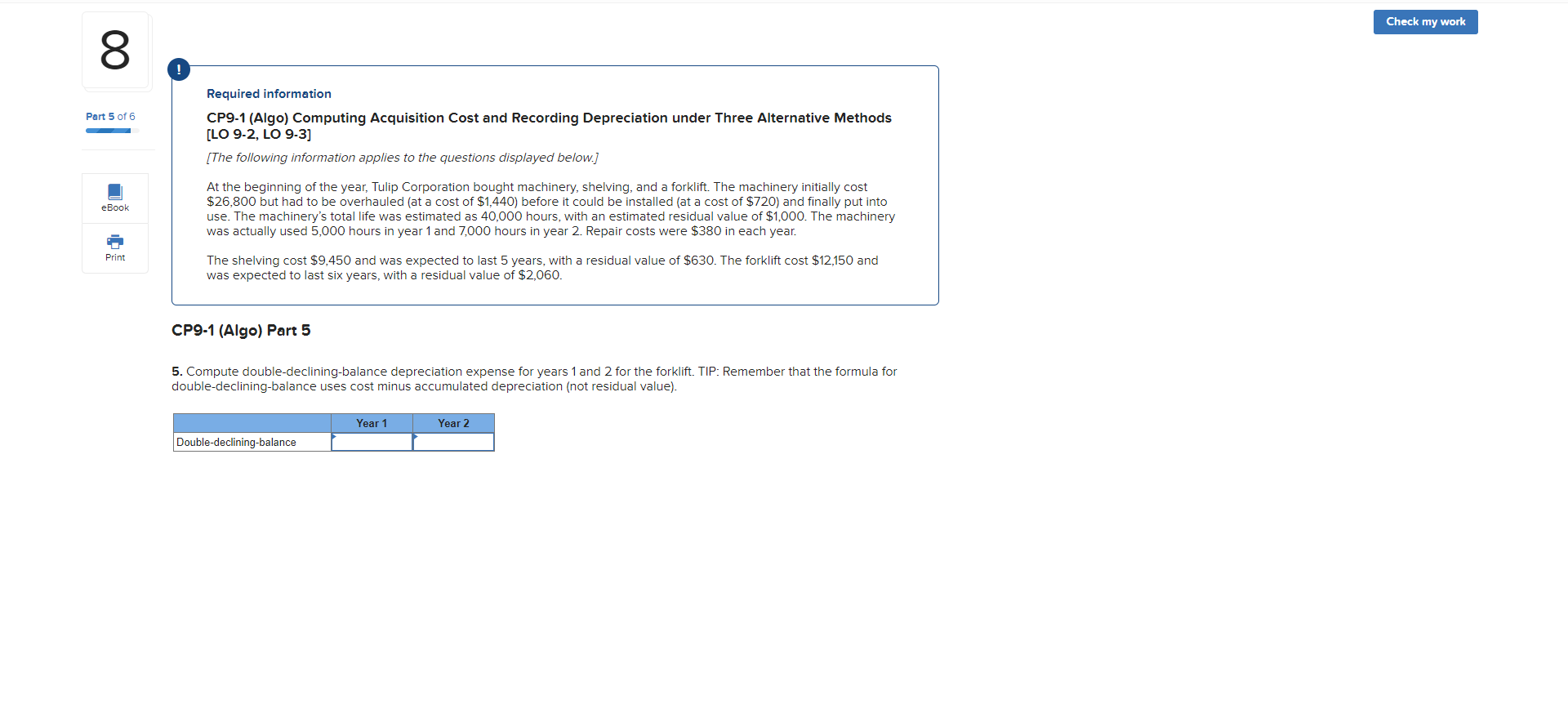 Solved 8Part 5 ﻿of 6Required informationCP9-1 (Algo) | Chegg.com