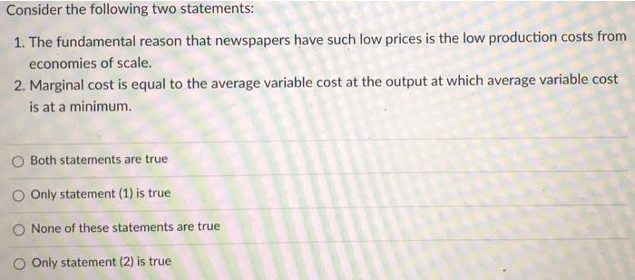 Solved Consider the following two statements: 1. The | Chegg.com