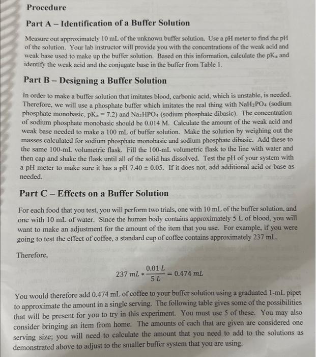 Solved Part A - Identification of a Buffer Solution Measure | Chegg.com