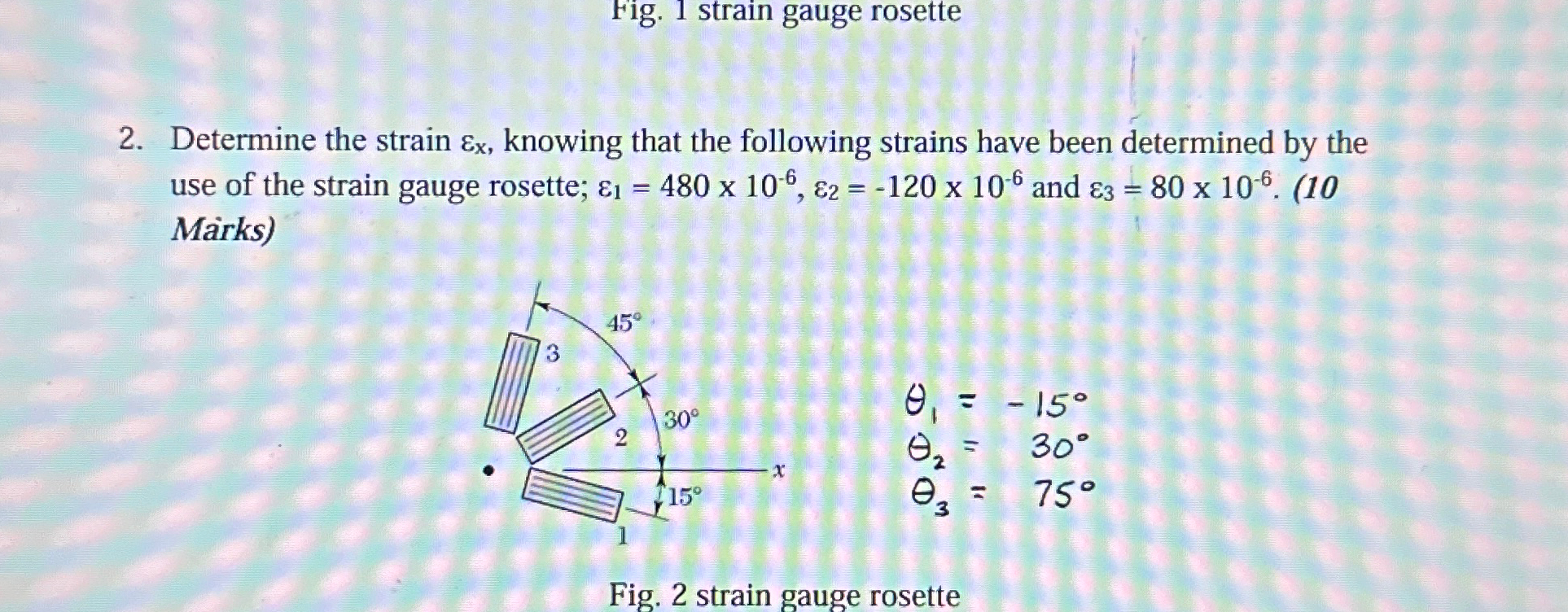 Solved Fig. 1 ﻿strain gauge rosette2. ﻿Determine the strain | Chegg.com