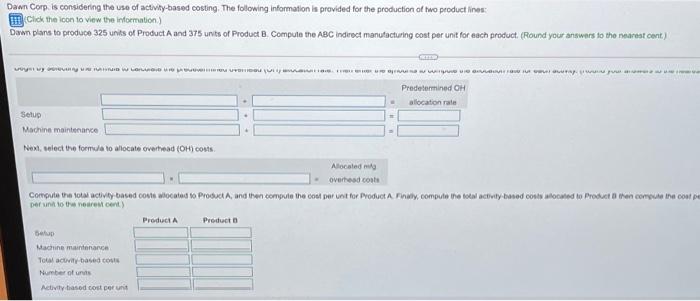 Solved • X Data table Activity Setup $ Cost Allocation Base | Chegg.com