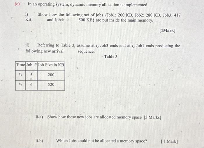 Solved (c) In an operating system, dynamic memory allocation | Chegg.com