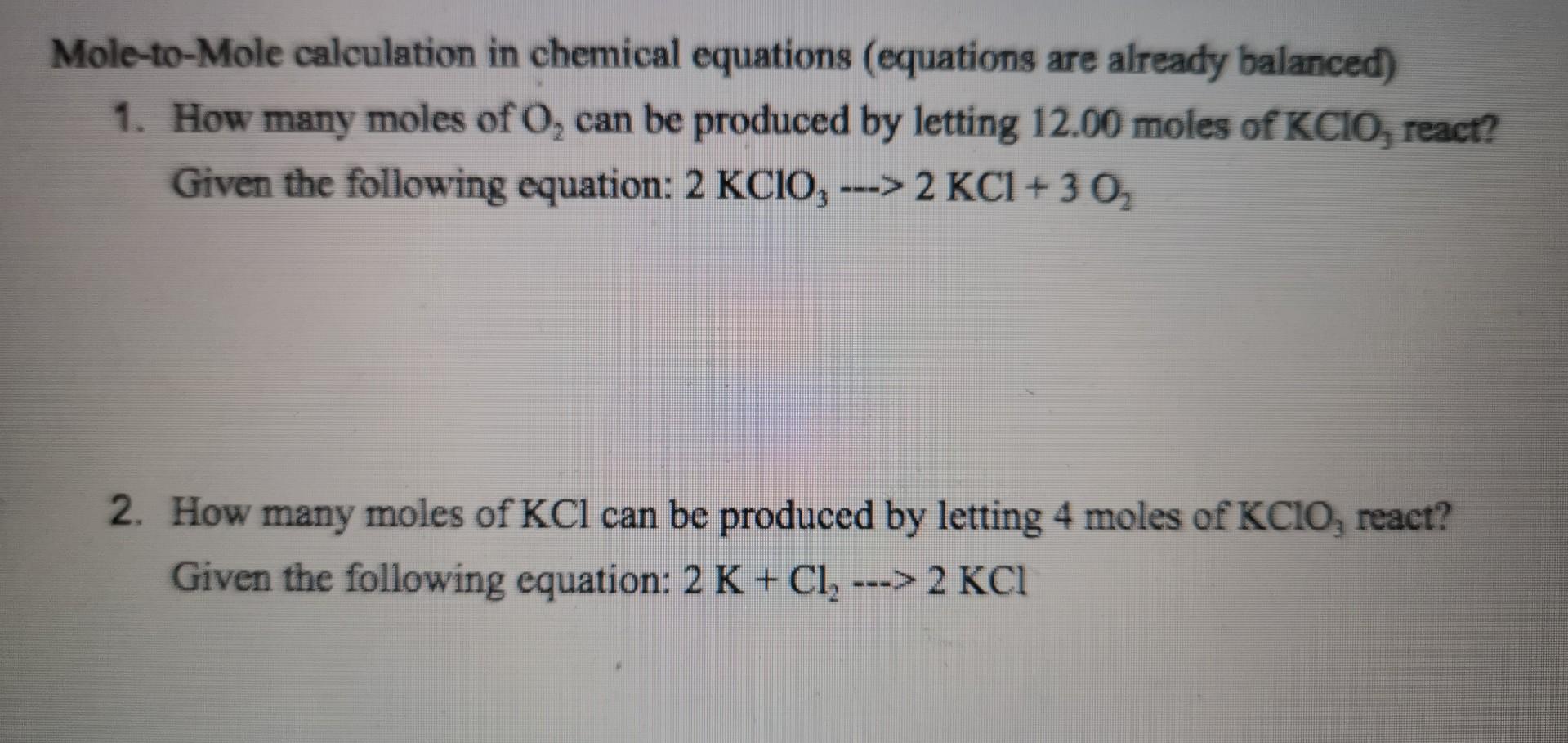 Solved 3. How many moles of KCl are produced from 2.50 moles | Chegg.com