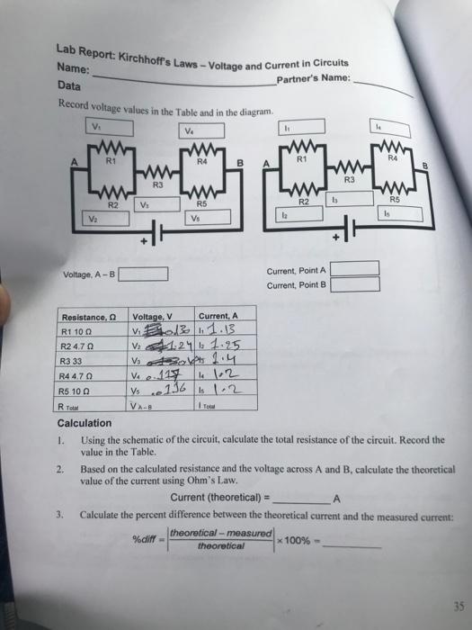 Solved Lab Report: Kirchhoff's Laws - Voltage and Current in | Chegg.com