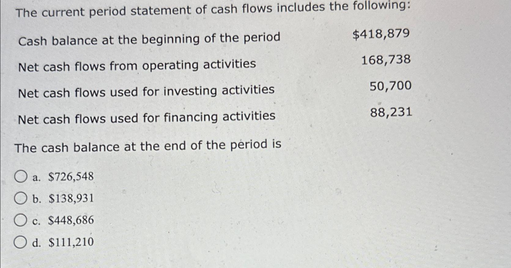 Solved The current period statement of cash flows includes | Chegg.com