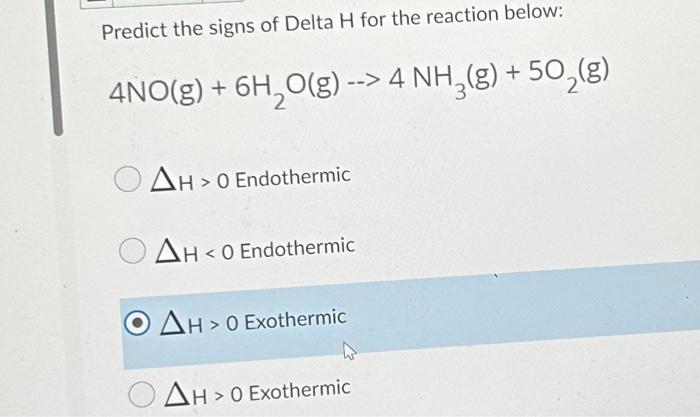Solved Predict the signs of Delta H for the reaction below: | Chegg.com