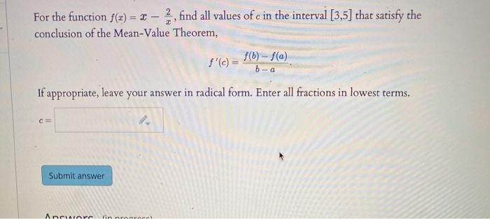 Solved For the function f(x) = 2 – 2, find all values of c | Chegg.com