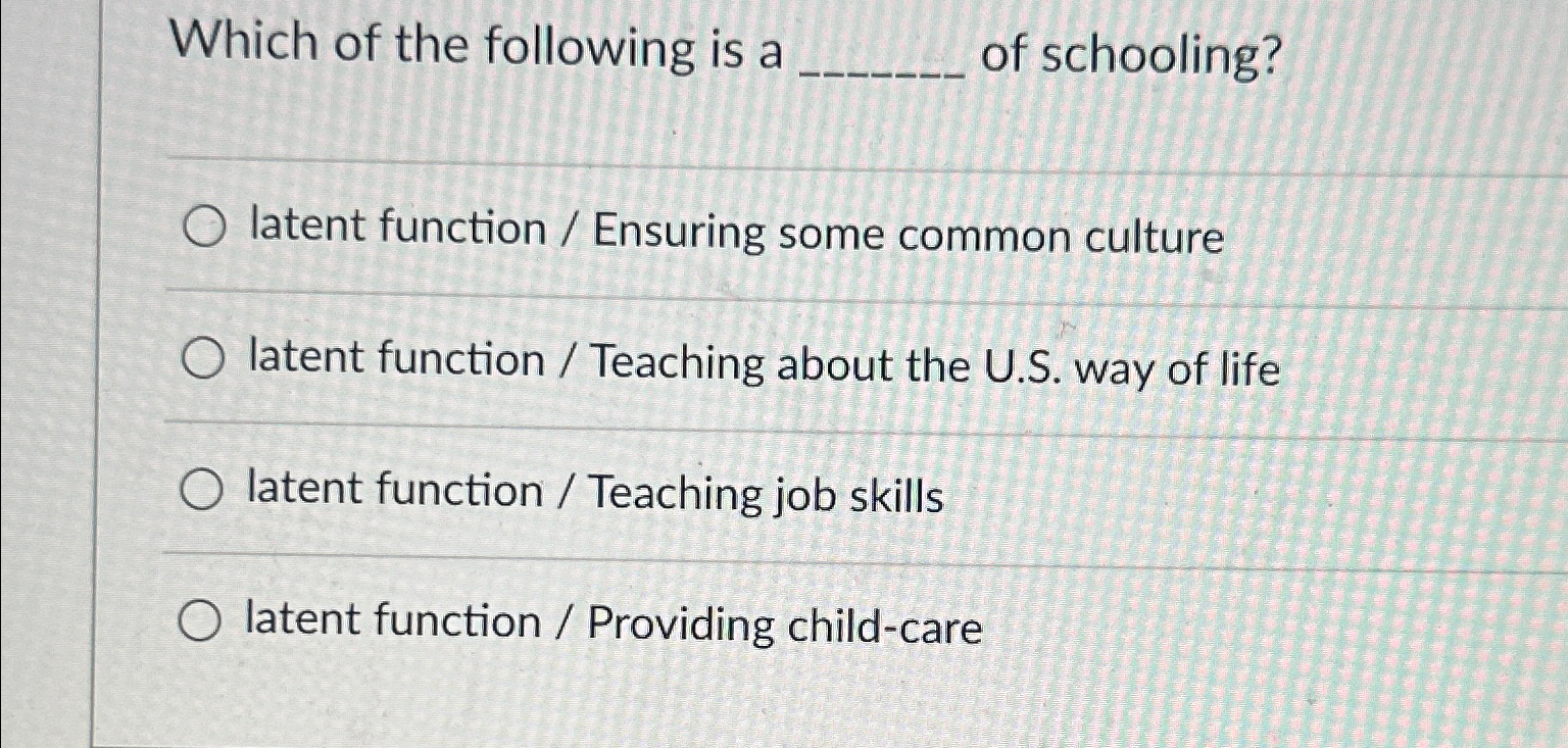 Solved Which of the following is a ﻿of schooling?latent | Chegg.com