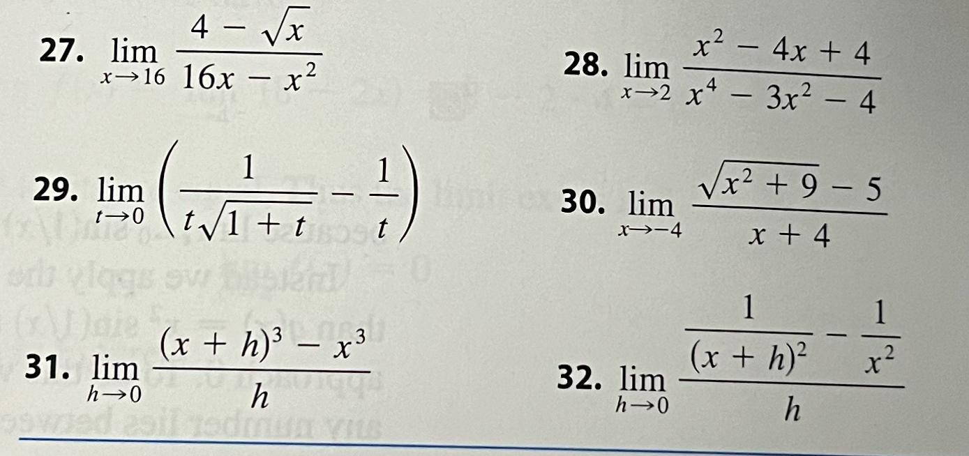 Solved limx→164-x216x-x2limx→2x2-4x+4x4-3x2-4limt→0(1t1+t2-1 | Chegg.com