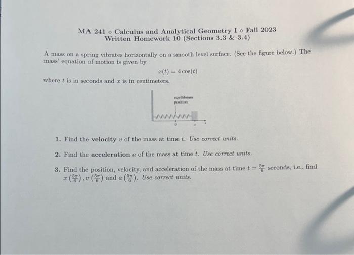 Solved MA 241 Calculus and Analytical Geometry I Fall 2023 | Chegg.com