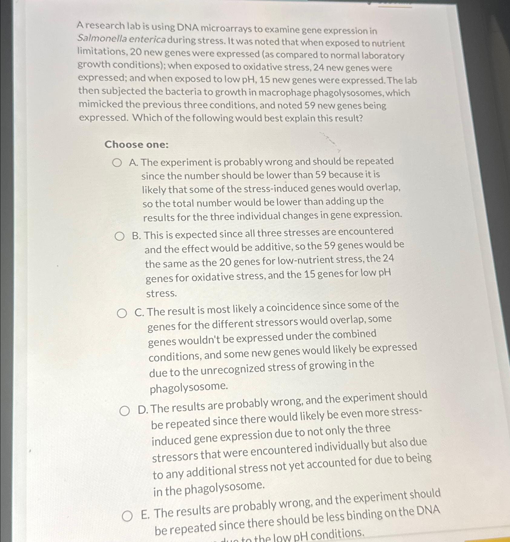 Solved A research lab is using DNA microarrays to examine | Chegg.com