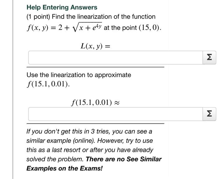 Solved Help Entering Answers (1 point) Find the | Chegg.com