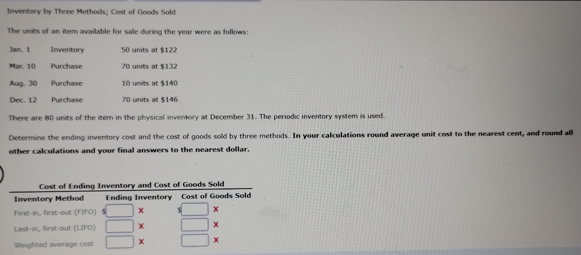 Solved Inventory by Three Methods; Cost of Goods SoldThe | Chegg.com