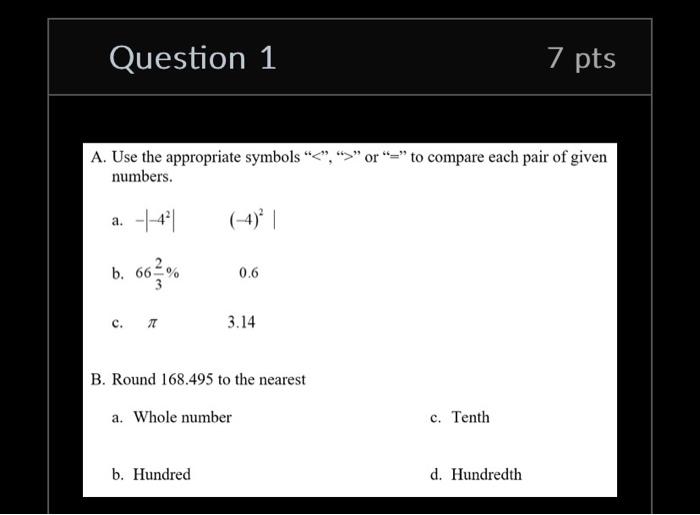 Solved A. Use the appropriate symbols " " or "=" to | Chegg.com