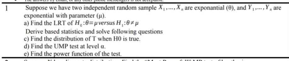 Solved Suppose we have two independent random sample X1,…,Xn | Chegg.com