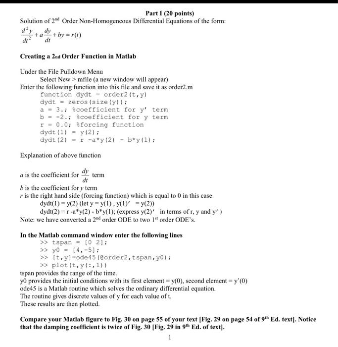 Solved Part I (20 points) Solution of 2nd Order | Chegg.com