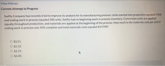 Solved View Policies Current Attempt in Progress Swifty | Chegg.com