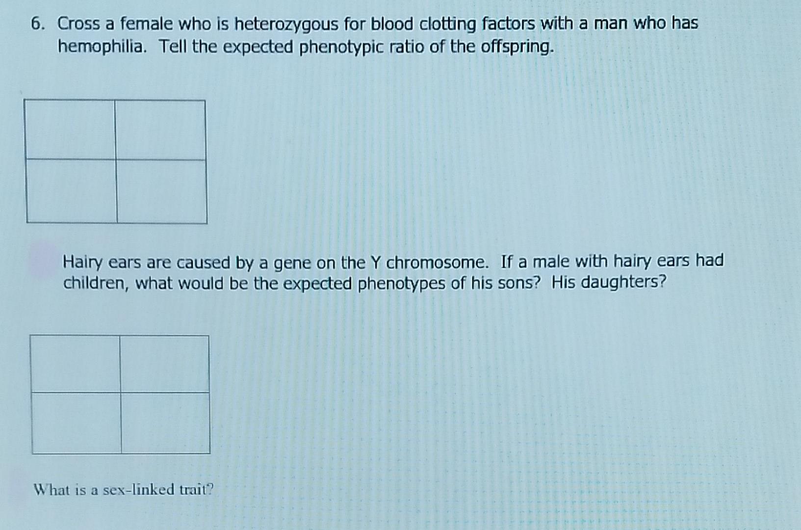 Solved 6. Cross a female who is heterozygous for blood | Chegg.com