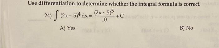 Solved Use differentiation to determine whether the integral | Chegg.com