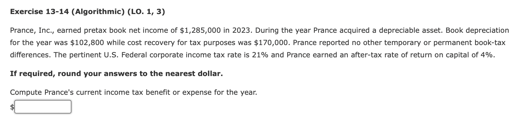 Solved Exercise 13-14 (Algorithmic) (LO. 1, 3)Prance, Inc., | Chegg.com
