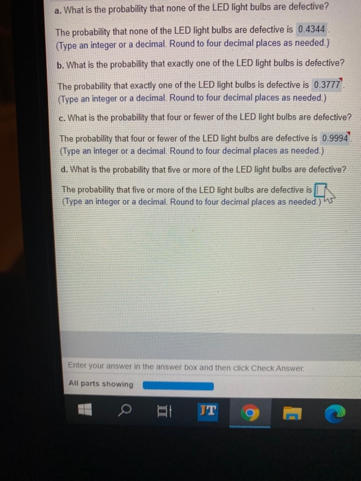 Solved a. What is the probability that none of the LED light | Chegg.com