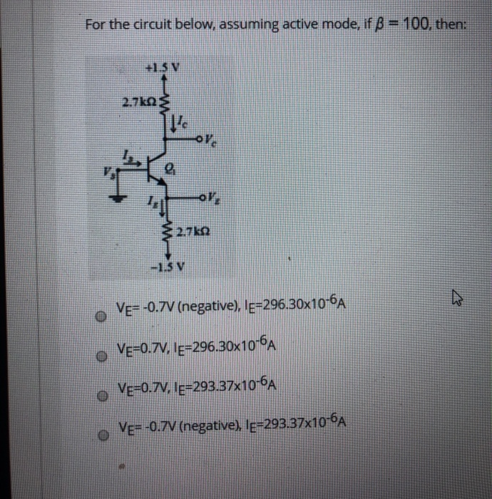 Solved For the circuit below, assuming active mode, if B = | Chegg.com