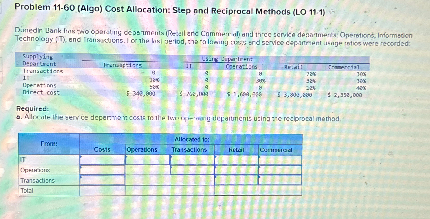 Solved Problem 11-60 (Algo) ﻿Cost Allocation: Step and | Chegg.com