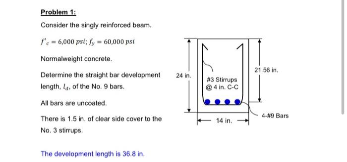 Solved Problem 1: Consider the singly reinforced beam. | Chegg.com