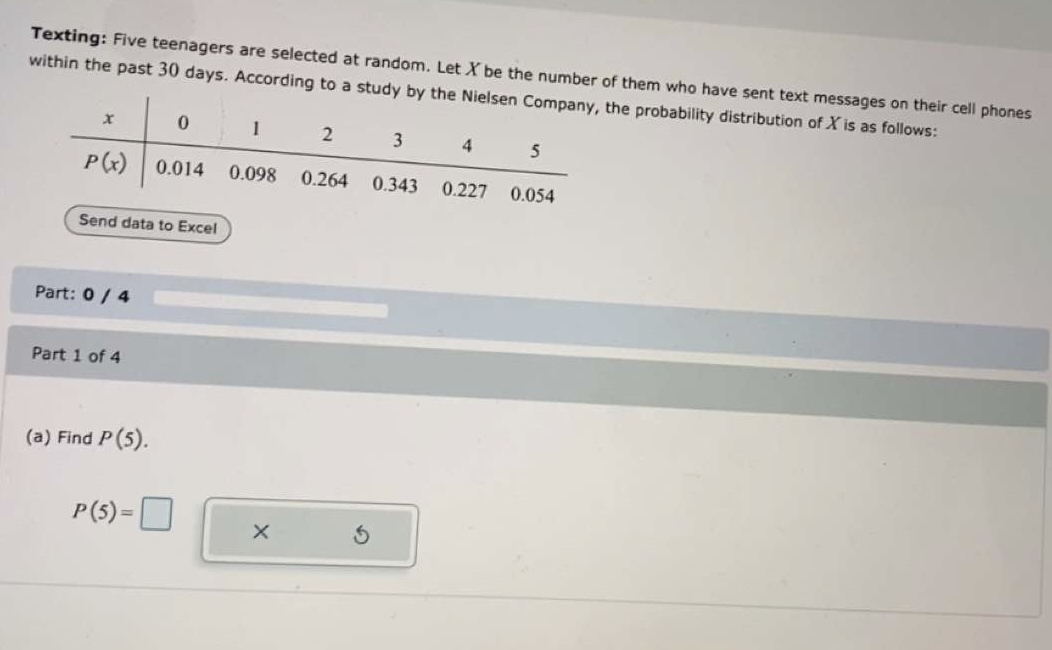 Solved Texting: Five teenagers are selected at random. Let x | Chegg.com