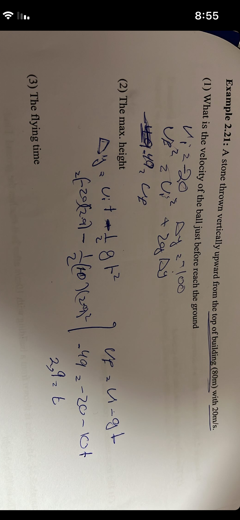 Solved Example 2.21: A stone thrown vertically upward from | Chegg.com