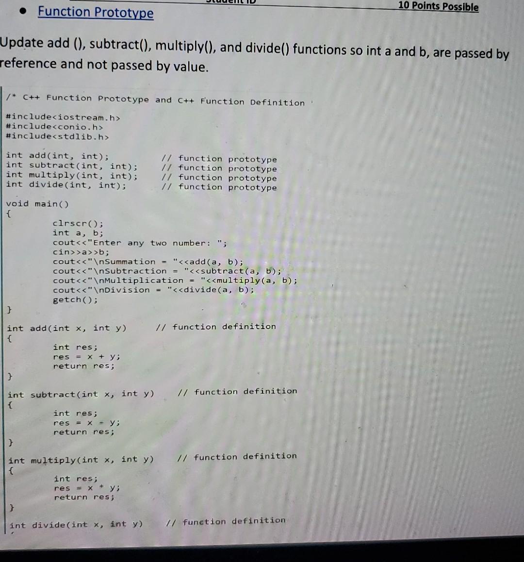 Solved Update add (), subtract(), multiply(), and divide() | Chegg.com