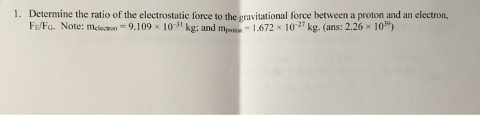Solved 1 Determine The Ratio Of The Electrostatic Force To
