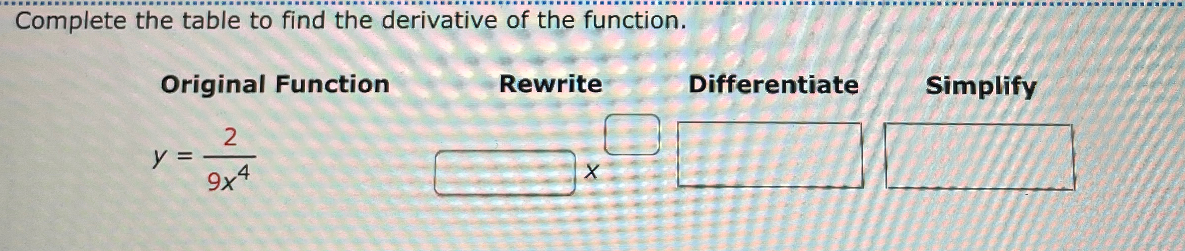 Solved Complete the table to find the derivative of the | Chegg.com
