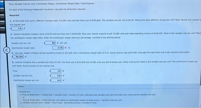 Solved Price, Variable Cost per Unit, Contribution Margin, | Chegg.com
