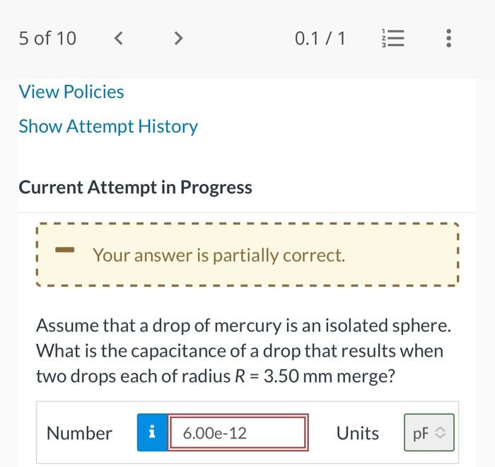 Solved Current Attempt in Progress Assume that a drop of | Chegg.com