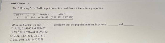 Solved QUESTION 12 The following MINITAB output presents a | Chegg.com