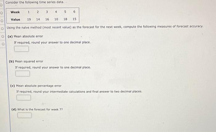 Solved Consider the following time series data. Using the | Chegg.com