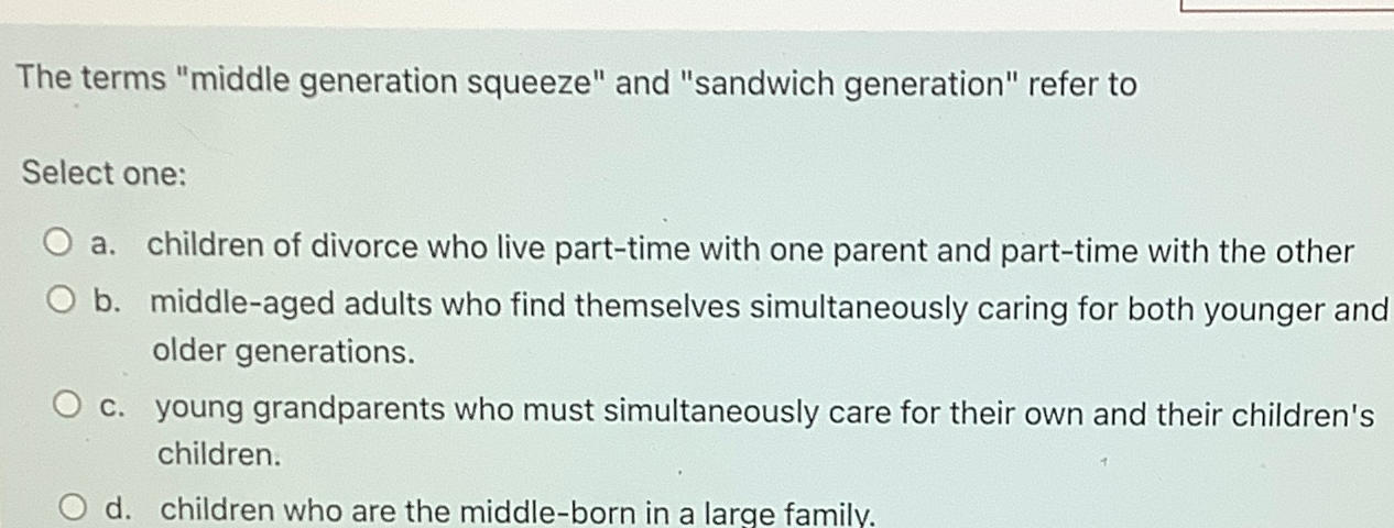 Solved The terms "middle generation squeeze" and "sandwich | Chegg.com