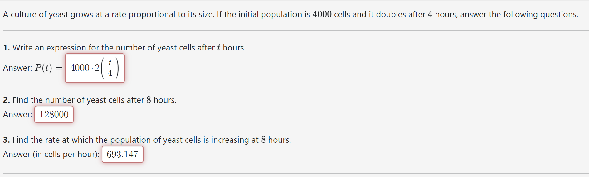 Solved A culture of yeast grows at a rate proportional to | Chegg.com
