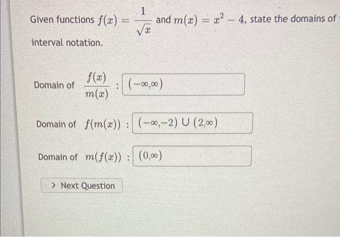 Solved Given functions f(x)=x1 and m(x)=x2−4, state the | Chegg.com
